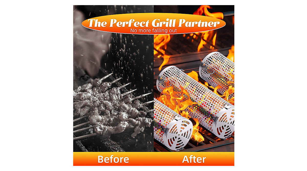 Rolling Grill Basket: Stainless Steel BBQ & Gift Set for Men