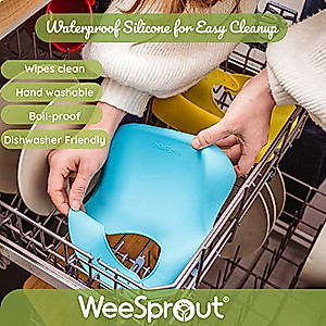 WeeSprout Silicone Baby Bibs - Set of 2 Silicone Bibs for Babies & Toddlers, Easy to Clean, Soft & Comfortable Silicone Bib, Wide Pocket Food Catcher, Adjustable Baby Bib
