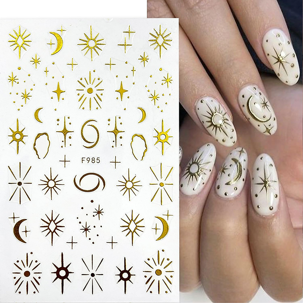 8 Sheets Gold Star Moon Nail Art Stickers Decals Snake Sun Eye Nail Stickers 3D Self Adhesive Nail Decals Design Various Patterns Nail Art Decals for Women DIY Manicure Decoration Supplies