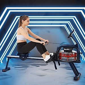 HouseFit Water Rower Rowing Machine with 330Lbs Weight Capacity for Home use Water Row Machine Exercise Equipment with iPad and Phone Support LCD Digital Monitor