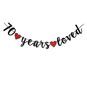 Eaila 70 Years Loved Black Paper Sign for Adult's 70th Birthday Party Supplies, 70th Wedding Anniversary Party Decorations