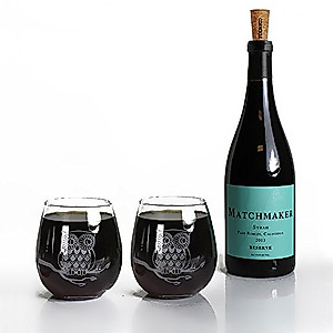 TMD Holdings Etched Owl Stemless Wine Glasses, Set of 2
