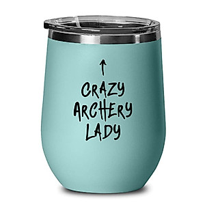Archery Teal Edition Wine Tumbler 12oz - Archery Lady A - Funny Gift For Archery Coach Athlete Hunt Target Shot Trainer Arrow Bow Sport