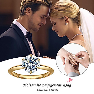 SMILEST 2ct Moissanite Solitaire Ring for Women, D Color VVS1 Clarity Round Lab Created Diamond Engagement Ring 18K Yellow Gold Plated 925 Sterling Silver Classic Moissanite Rings for Women Wife