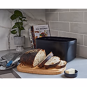 Sonder Los Angeles, Modern Bamboo Fiber (Black) Bread Box for Kitchen Countertop with Reversible Wood Serving Lid, Homemade Bread Storage 14.25 x 9.25 x 7in, Storage Bin and Bread Container