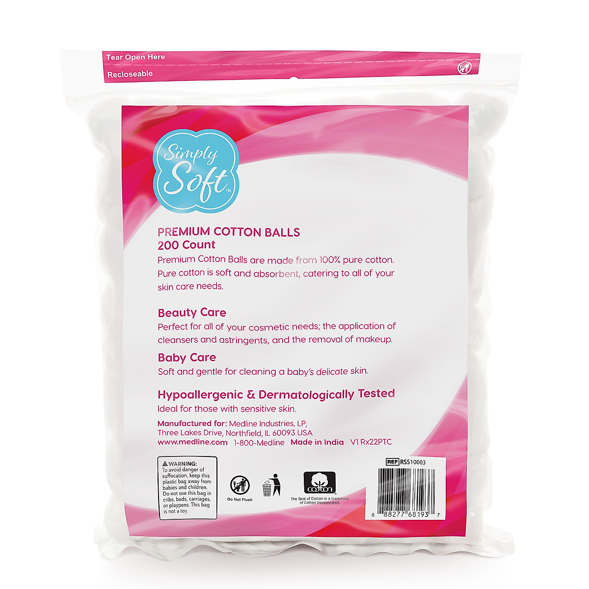 Simply Soft Premium Cotton Balls (600 Count), 100% Pure Cotton, Large Cotton Balls for Face and Nail Polish Remover