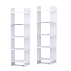 Tangkula 5-Shelf Bookcase, Room Divider and Display Shelf, Freestanding Decorative Storage Shelving, Wooden Bookshelf for Home Living Room Office Bedroom, Room Divider Bookshelf (White, 2)