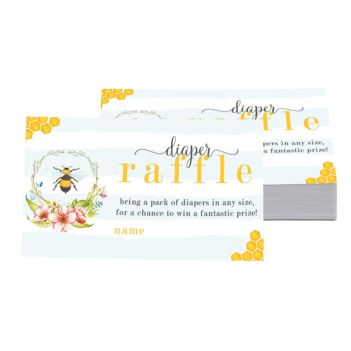 Mama Bee Diaper Raffle Tickets, Gender Neutral Baby Shower Games for Prizes, Girls Baby Shower Diaper Raffle Invitation Insert Cards, 50 Pack