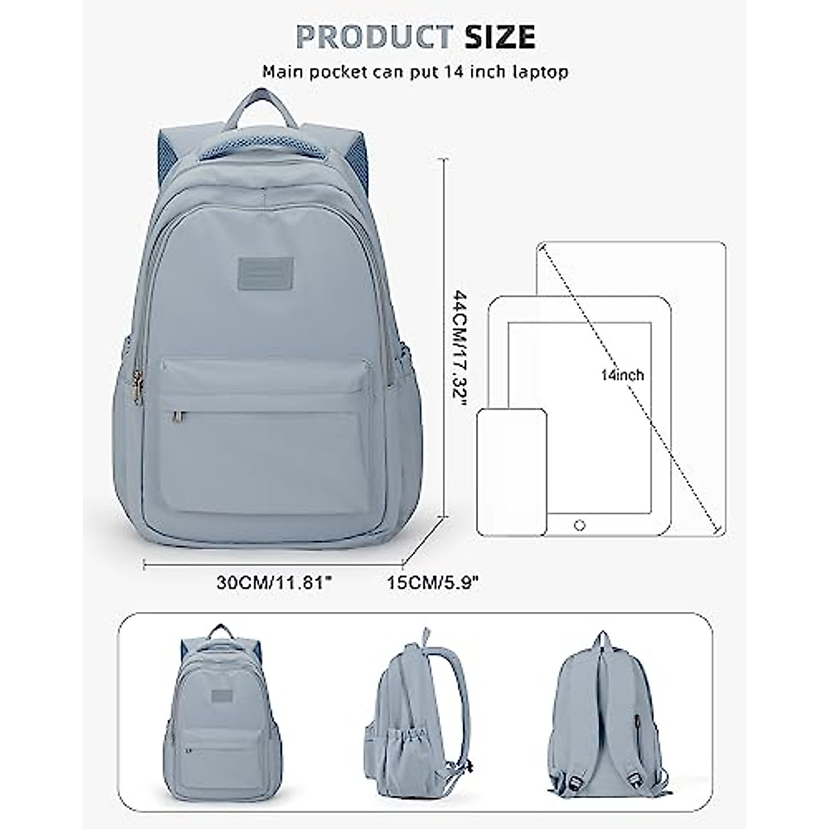 Lightweight School Backpack for Women Men, Laptop Travel Casual Daypack College Secondary School Bags Bookbag for Teenage Girls Boys, Blue
