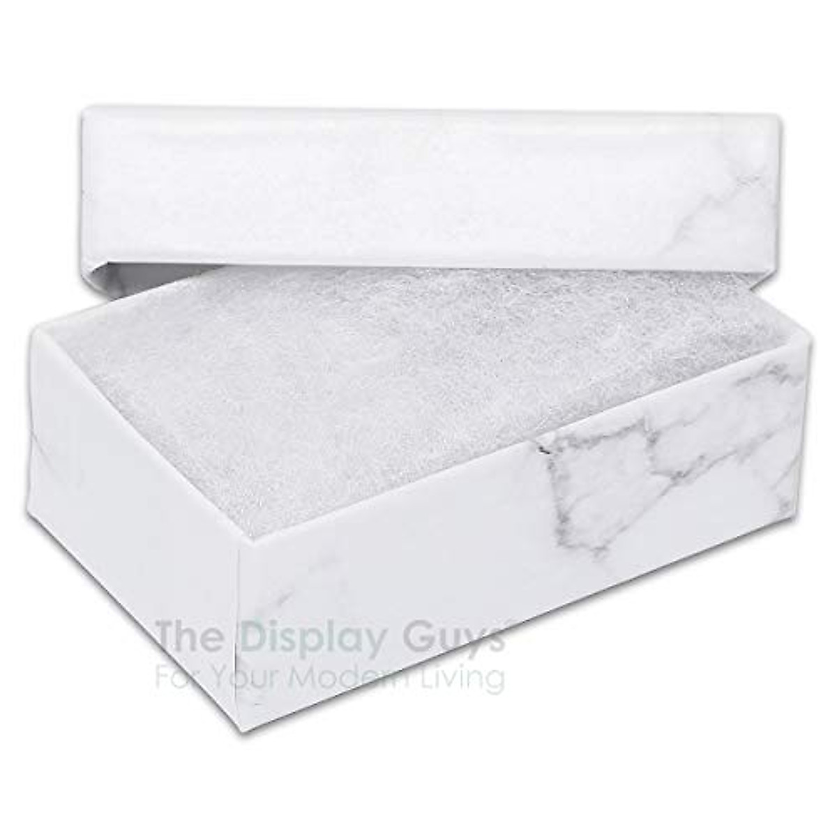 TheDisplayGuys 100-Pack #21 Cotton Filled Cardboard Paper Jewelry Box Gift Case - Marble White (2 5/8" x 1 5/8" x 1")