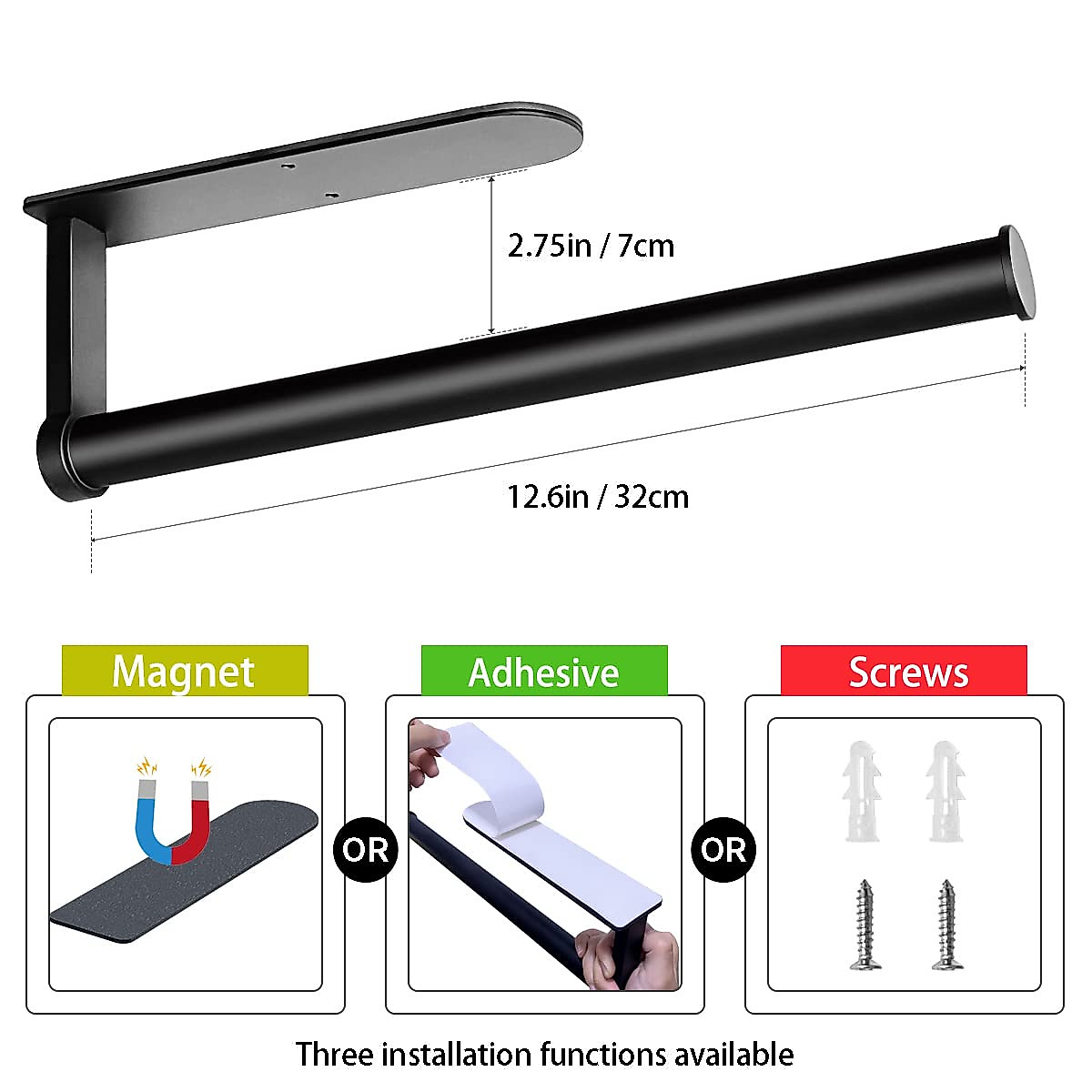 Gold Paper Towel Holder Under Cabinet, OBODING, Self Adhesive or Drilling, Paper Towel Holder Wall Mount, 304 Stainless Steel Towel Rack for Kitchen, Cabinet, Bathroom (12.05 inches)