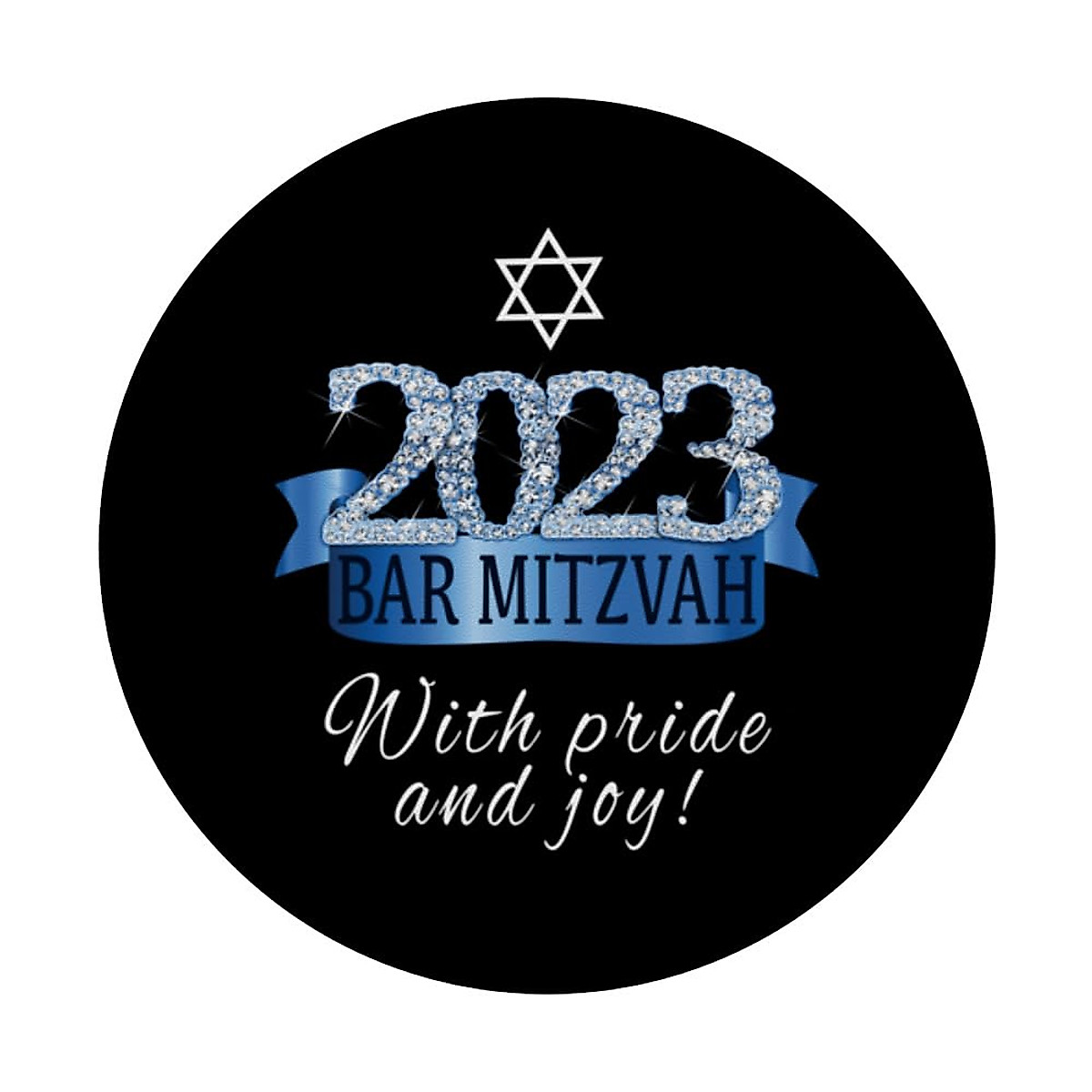Bar Mitzvah 2023 I With Pride & Joy I Blue Banner Decor PopSockets Standard PopGrip