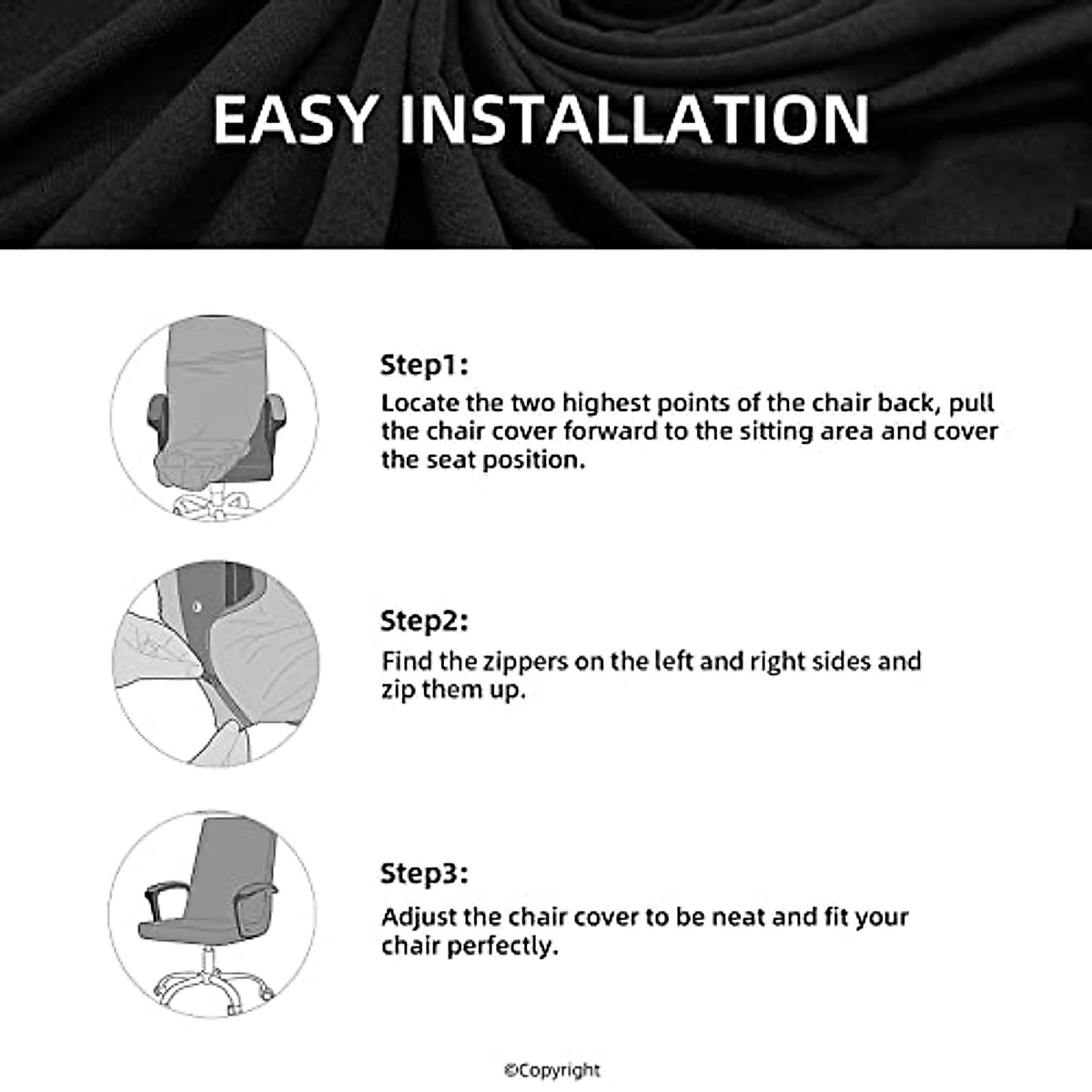 Water Resistant Stretch Computer Office Chair Cover with Durable Zipper Universal Washable Removable Spandex Rotating Boss Chair Slipcovers Anti-dust Soft Desk Chair Seat Protector for Dogs Cats Pets