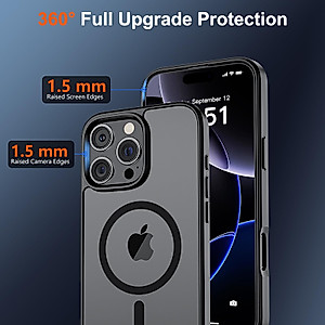 SUPFINE Magnetic for iPhone 16 Pro Case (Compatible with MagSafe) (Military Grade Drop Protection) Slim Translucent Matte Shockproof with Anti-Fingerprint Phone Case,Black