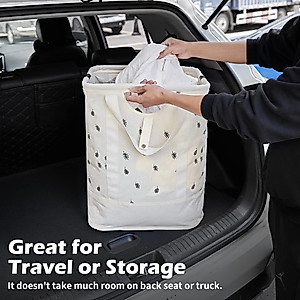 YOHOM Flexible Laundry Baskets Collapsible 60L Canvas Portable Tote Bag Bathroom Storage Bin Toy Organizer for College Dorms, Bedroom, Bathroom Oatmeal/Creamy-White