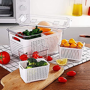 Fruit Containers for Fridge, 3 Pack Vegetable Fruit Container Storage, BELIBUY Fresh Produce Saver Containers BPA Free Fridge Food Storage Containers with Strainers and Vents, White