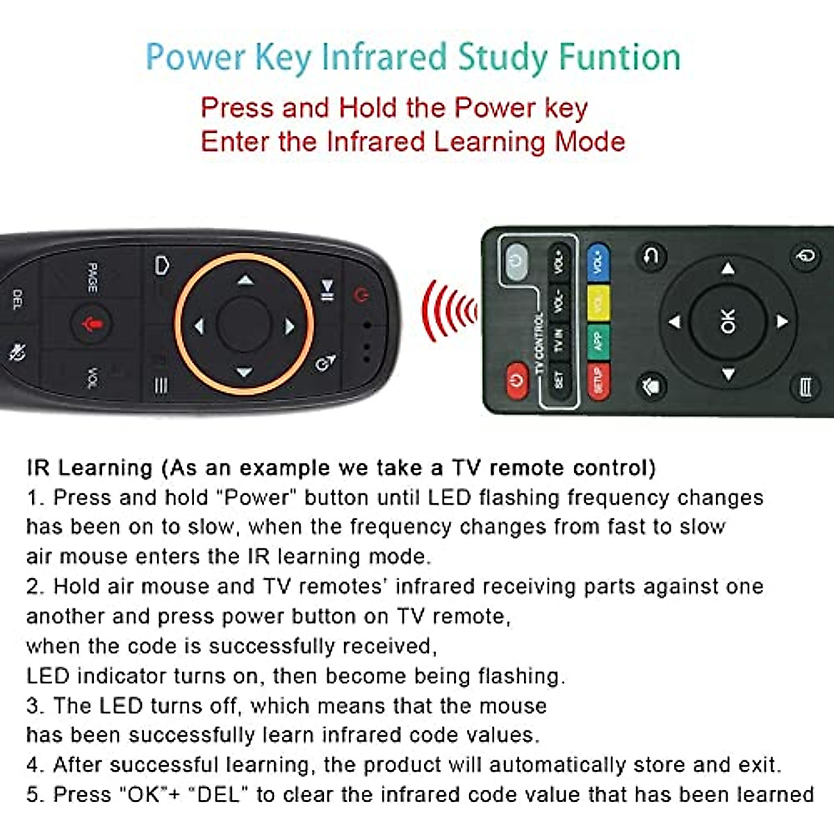 Air Mouse Remote Control, 2.4 GHz Wireless Voice Remote Control with IR Learning, Wireless Connection via USB Receiver Up to 10m for Smart TV PC Android TV Box Laptop Projector Windows Android Mac OS