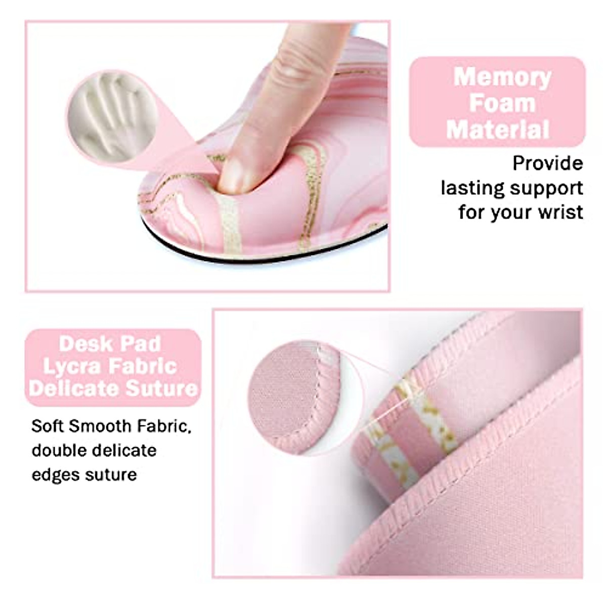 Keyboard Mouse Pad Set, Extended Mouse Pad+Keyboard Wrist Rest Support , Memory Foam Ergonomic Easy Typing , 3Pcs (35.4×15.7 in) Desk Pad Set for Home Office Study Game- Pink Gold