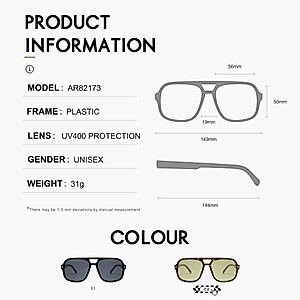 HERJOUR Retro Trendy Square Aviator Sunglasses Womens Mens 70s Classic Vintage Oversized Sun Glasses AR82173