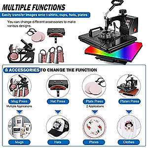 TOPDEEP 8 in 1 Heat Press Machine 12x15 inch, Combo Swing Away T Shirt Pressing Machine, Sublimation Heat Press Transfer Machine for T-Shirt Hat Cap Mug Plate