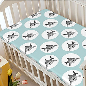 Shark Themed Fitted Crib Sheet,Standard Crib Mattress Fitted Sheet Toddler Bed Mattress Sheets-Crib Mattress Sheet or Toddler Bed Sheet,28“ x52“,Pale Cadet Blue Dimgray