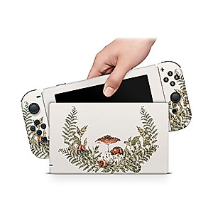 ZOOMHITSKINS Compatible with Switch Skin Cover, Forest Mushroom Autumn Fall Leaves Vintage Botanical, Vinyl Decal Sticker Wrap, Made in The USA
