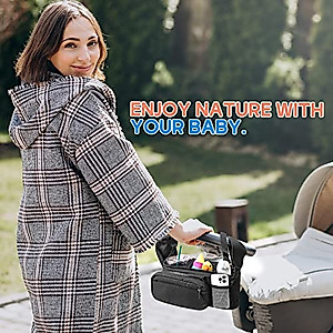 EASYFUN Baby Stroller Organizer with 2 Insulated Cup Holder Detachable Zippered Pocket & Adjustable Shoulder Strap, Universal Stroller Accessories Fits For All Baby Strollers