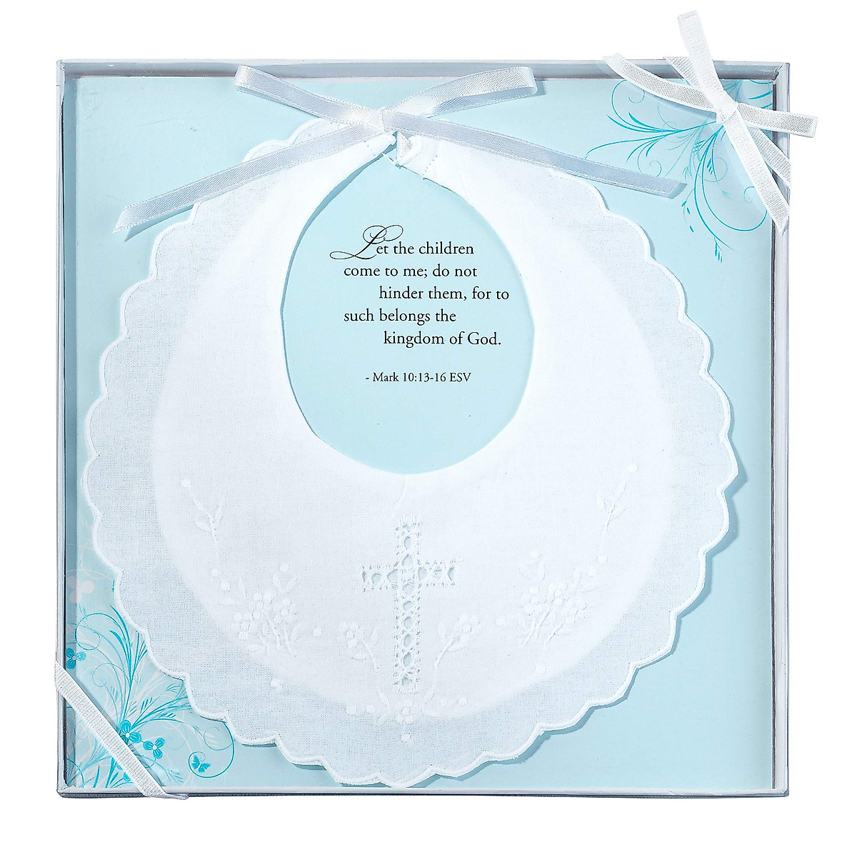 Lillian Rose Christening Baptism Keepsake Bib, White, 8.5 x 9"