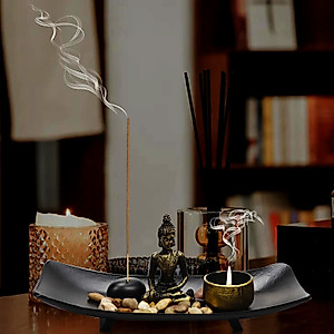 Chris.W Buddha Resin Incense Burner Holder, Zen Garden Tea Light Candle Holder, Buddha Statue Ornament for Home Office Yoga Room Decoration