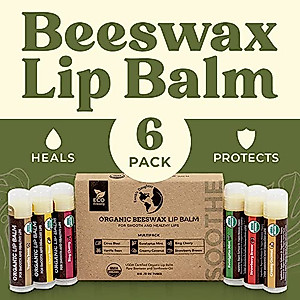 USDA Organic Lip Balm 6-Pack by Earth's Daughter - Fruit Flavors, Beeswax, Coconut Oil, Vitamin E - Best Lip Repair Chapstick for Dry Cracked Lips - Moisturizing Lip Care For Kids And Adults