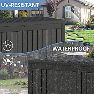 Flamaker 230 Gallon XXL Resin Deck Box Outdoor Waterproof Storage Box Loackable Bench for Patio Furniture Cushions, Toys and Garden Tools (Black)