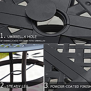 LOKATSE HOME 42.1" Outdoor Round Cast Wrought Iron Patio Metal Dining Table with Umbrella Hole, Steel Frame for Backyard Lawn Balcony Deck, Black