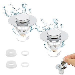 2 Pack AIHAOMAI Universal Bathroom Sink Stopper in Brass,1.29-1.75 Inch Pop Up Basin Sink Drain Stopper, Sink Drain Strainer with Anti Clogging Filter Hair Catcher