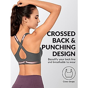 Yvette Seamless Post Surgery Sports Bra - Medium Support Zip Bra,Wireless Supportive,Comfortable，Grey, Medium
