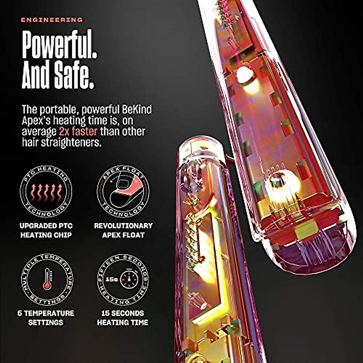 Bekind Apex 2-in-1 Hair Straightener Flat Iron, Straightener and Curler for All Hairstyles, 15s Fast Heating, Temperature Memory, Gift for Girls Women (Apex Peach)