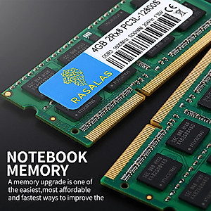 8GB (2X 4GB) PC3L-12800S DDR3L 1600MHz 4GB RAM DDR3L PC3L-12800S 1600MHZ SODIMM 2Rx8 1.35V 204Pin CL11 Rasalas Memory kit for Laptop/Notebook/AIO Computer Upgrade