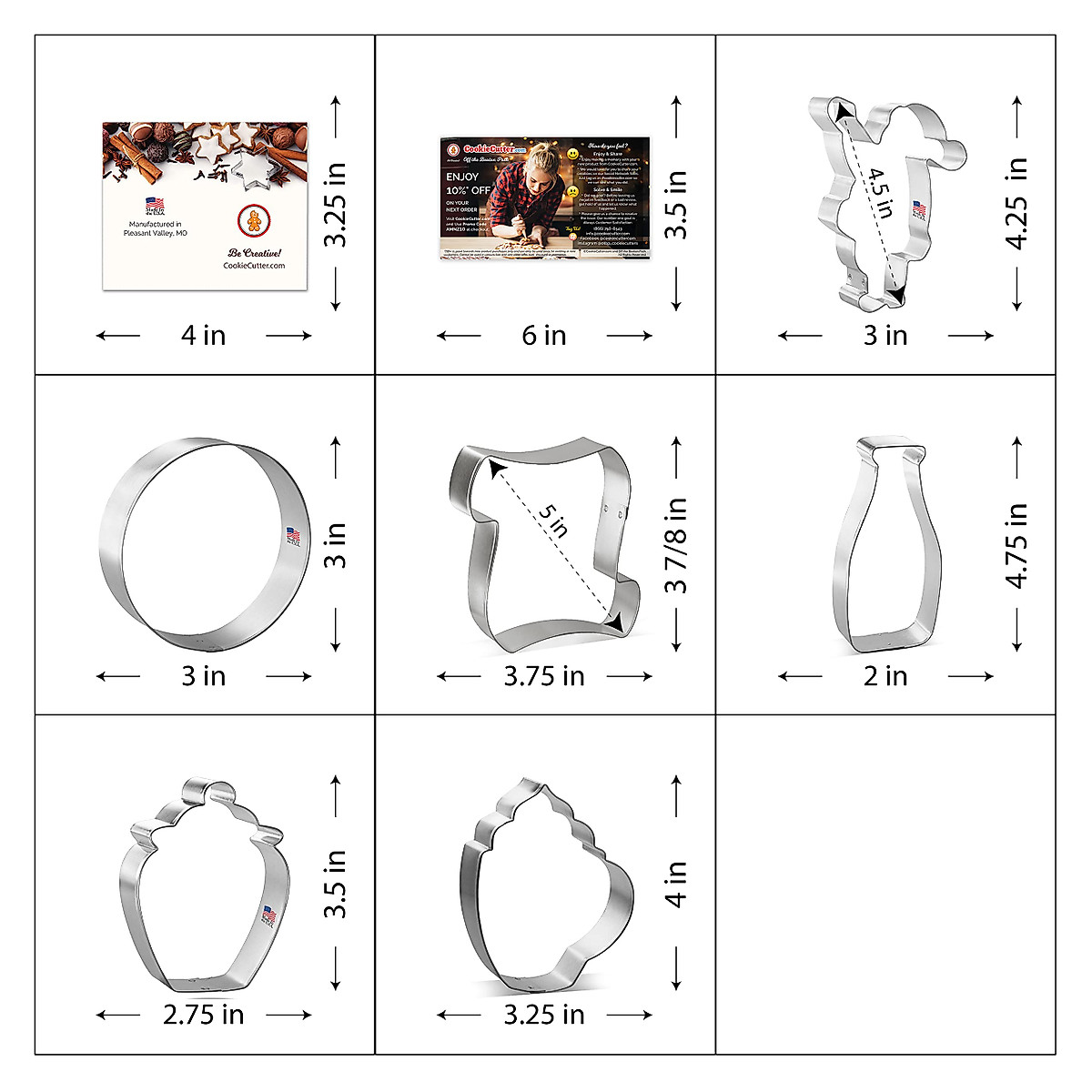 Foose Cookie Cutters 6-Piece Christmas Santa Cookie Cutter Set with Recipe Card, Made in USA