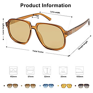SOJOS Retro Vintage Square Polarized Sunglasses for Women Men 70s Stylish Oversized Sunnies SJ2272, Brown/Brown