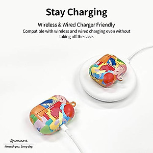 SHARON6 AirPods 2 & 1 Case, Hard PC Protective Shockproof Cover Case, Anti-Lost Carabiner and Front LED Visible with Colorful Design (Art)