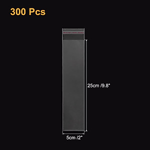 uxcell 300Pcs Clear Cello Bags, 2" x 10" Plastic Self Sealing OPP Cello Treat Bags Cello Poly Bags for Packing Cookies Candy Jewelry Gifts, Clear