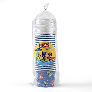 Glad for Kids 12 oz PJ Masks Space Paper Snack Bowls with Lids, 20 Ct | Disposable Paper Bowls with Lid with PJ Masks Space Design | Kids Snack Bowls for Everyday Use