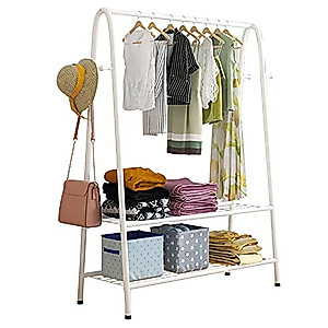 FAXIOAWA Coat Racks Clothes Rail Garment Rack with Shelves Metal Garment Display Stand Cloth Drying Rack Hanger for Hanging Clothes Boxes Shoes Boots/108X43X150Cm