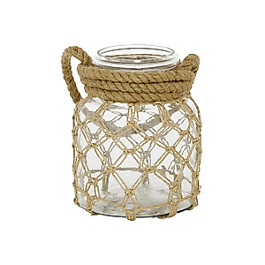 The Novogratz Glass Decorative Candle Lantern with Rope Handle, 7" x 8" x 9", Clear