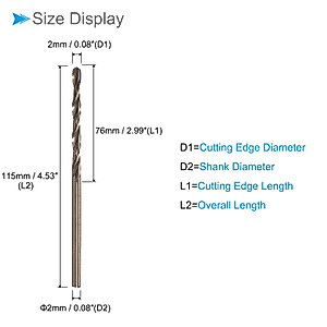 CoCud Twist Drill Bits, 2mm Cutting Edge, Titanium & Nitride Coated High Speed Steel 6542 Round Shank - (Applications: for Stainless Steel Drilling Machine), 5-Pieces