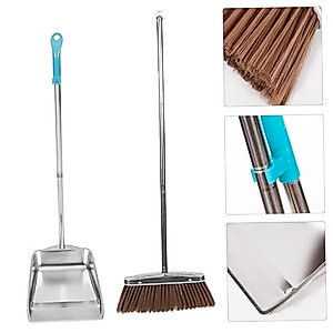 TOKIDNY 1 Set Stainless Steel Trash Shovel Trash Cleaning Wide Angle Broom Kitchen Dustpan Garbage Shovel Litter Shovel Stand up Modern Broom and Dustpan Sweeping Brush Floor Broom Silver