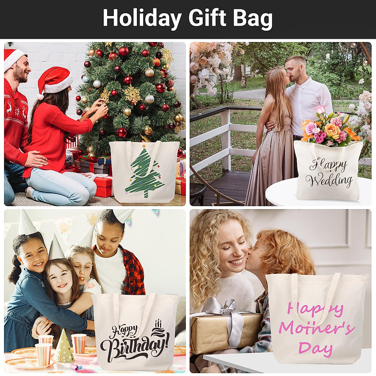 Segarty 6 Packs Large Canvas Tote Bags, 20X15 Inch Reusable Grocery Bags, Heavy Duty Shopping Bags with Bottom Gusset, Natural White Blank Cloth Shoulder Bags Perfect for DIY Crafting Decorating