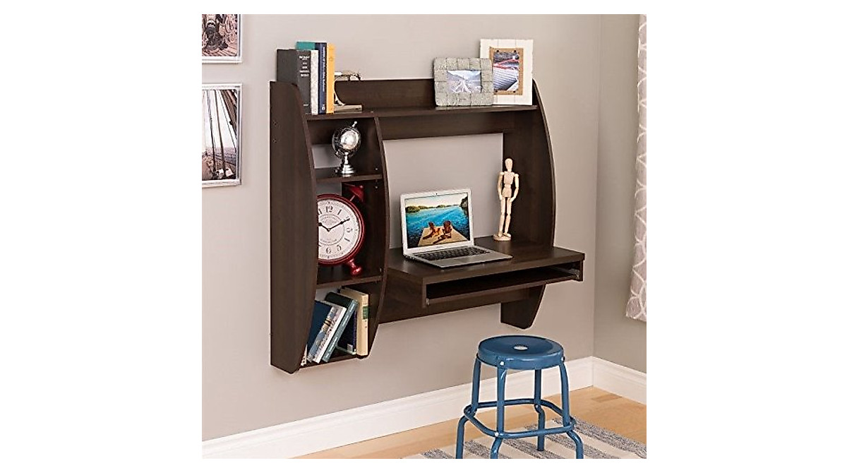 Prepac Floating Desk with Storage - Stylish Espresso Design