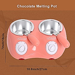 Chocolate Melting Pot Electric Fondue Melter Machine Set with Mold DIY Pink Stainless Steel Plastic Home Candy Chocolate Making Melting Pot Kitchen Tool Double-pot
