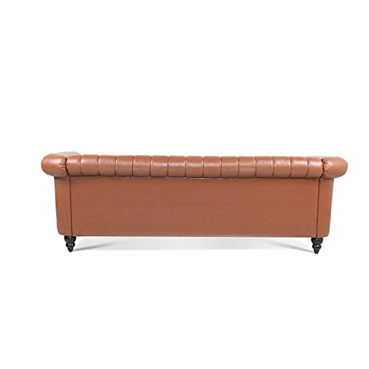 NewCosmos 83.46" Brown PU Rolled Arm Chesterfield Three Seater Sofa.