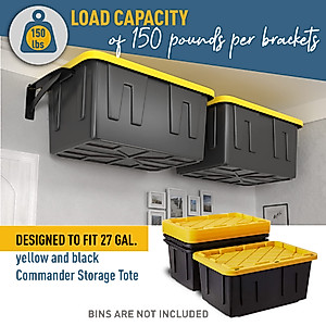 Koova Wall Mounted Tote Rack Storage System, Fits 27-Gallon Black and Yellow Commander Style Bins, Wall Mount Bracket Shelves for Garage Organization, Heavy Duty Steel, Made in USA (2-Piece Set)